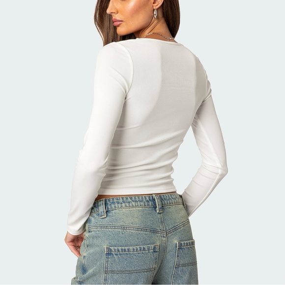 Edikted | Tops | Edikted Madeline Lace Trim Ribbed Top | Poshmark